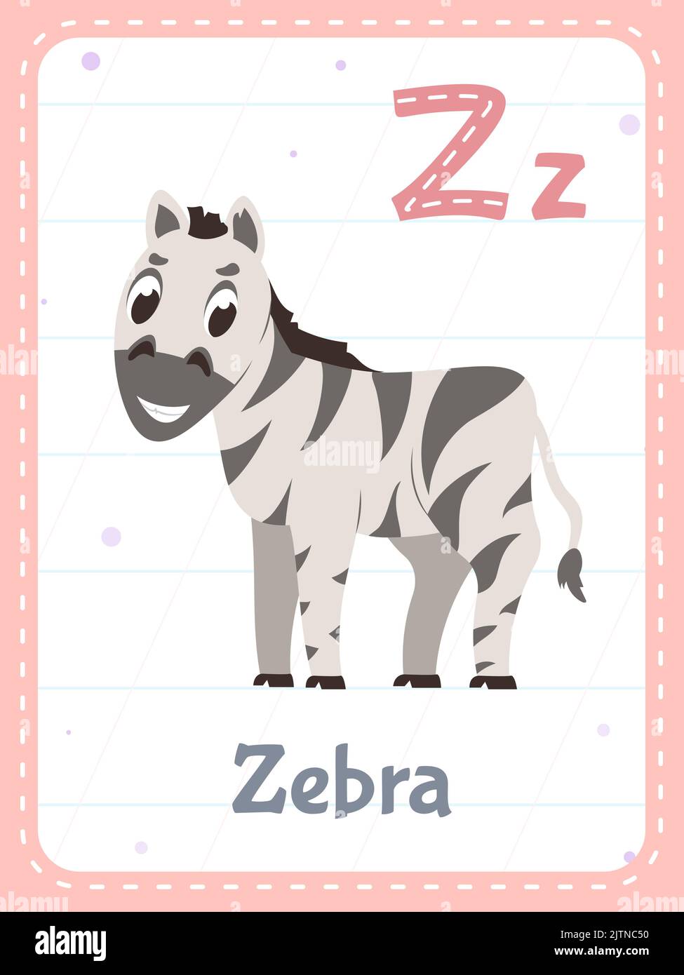 Alphabet printable flashcard with letter Z. Cartoon cute striped zebra ...