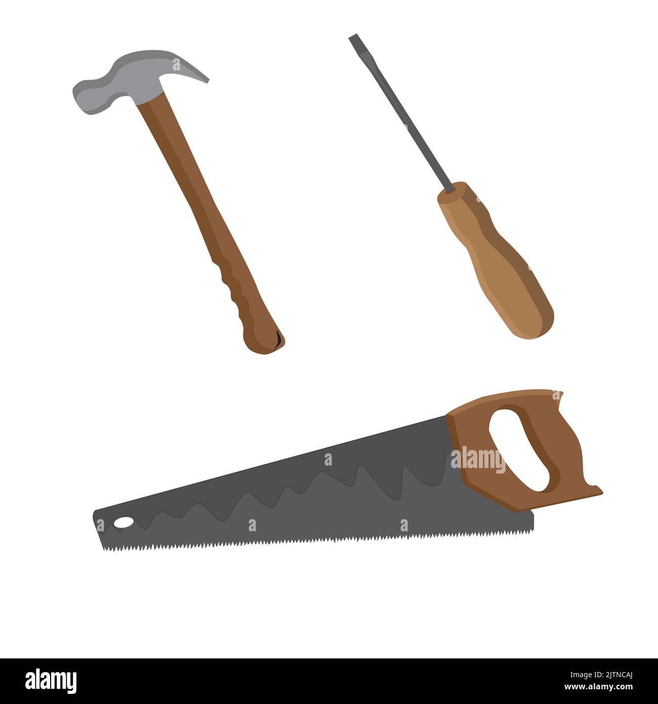 A vector of a hammer, screwdriver and a saw over a white background ...