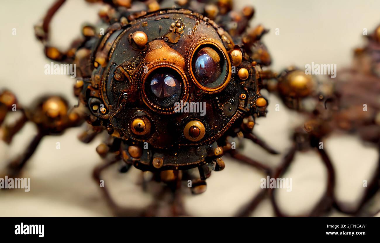 A detailed 3D abstract illustration of a Steampunk Virus Stock Photo ...