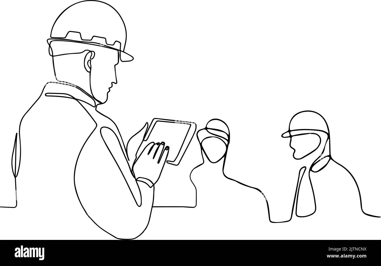 construction manager and engineer working on building site. Vector ...