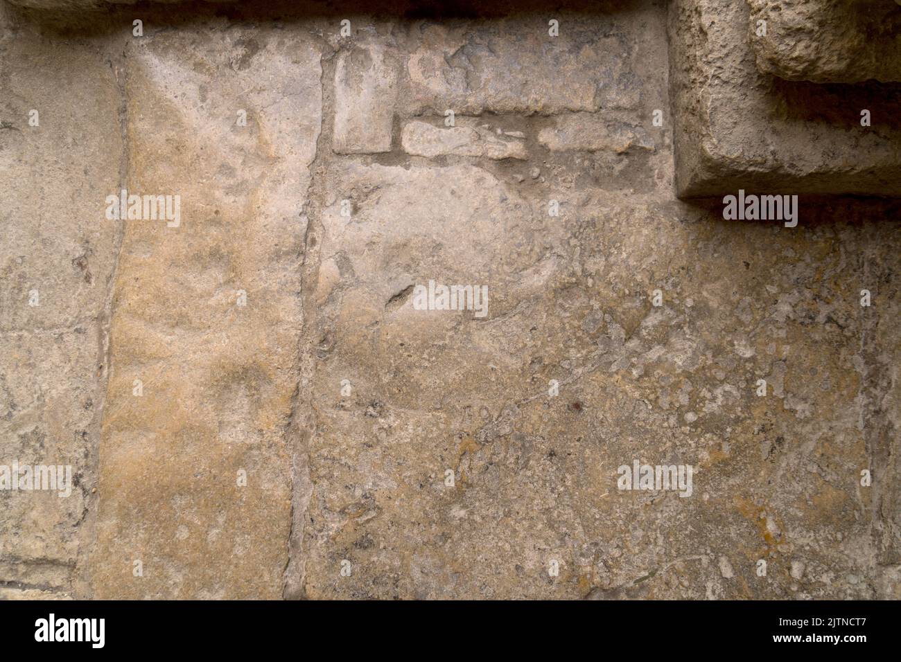 Close up smoothed worn ancient Roman stone floor sidewalk or road ...