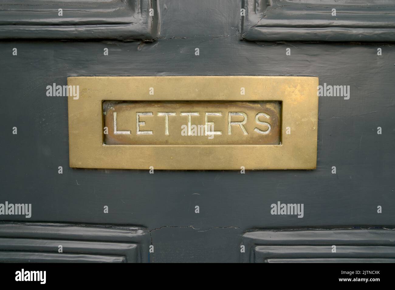 Painted solid dark green entrance door metal brass gold letter slot ...