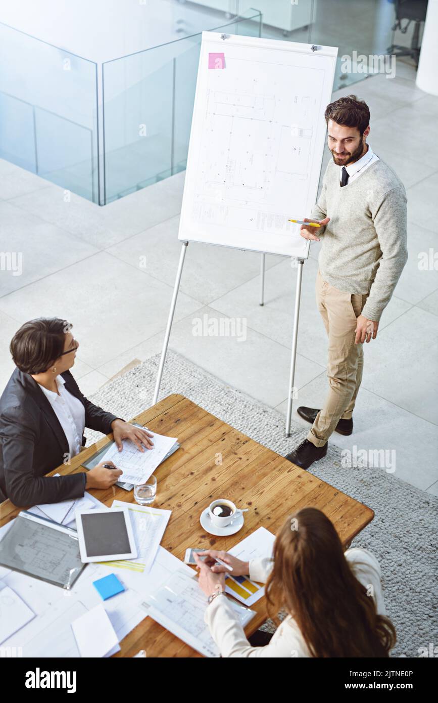 Does everyone follow me so far. High angle shot of an architect giving ...