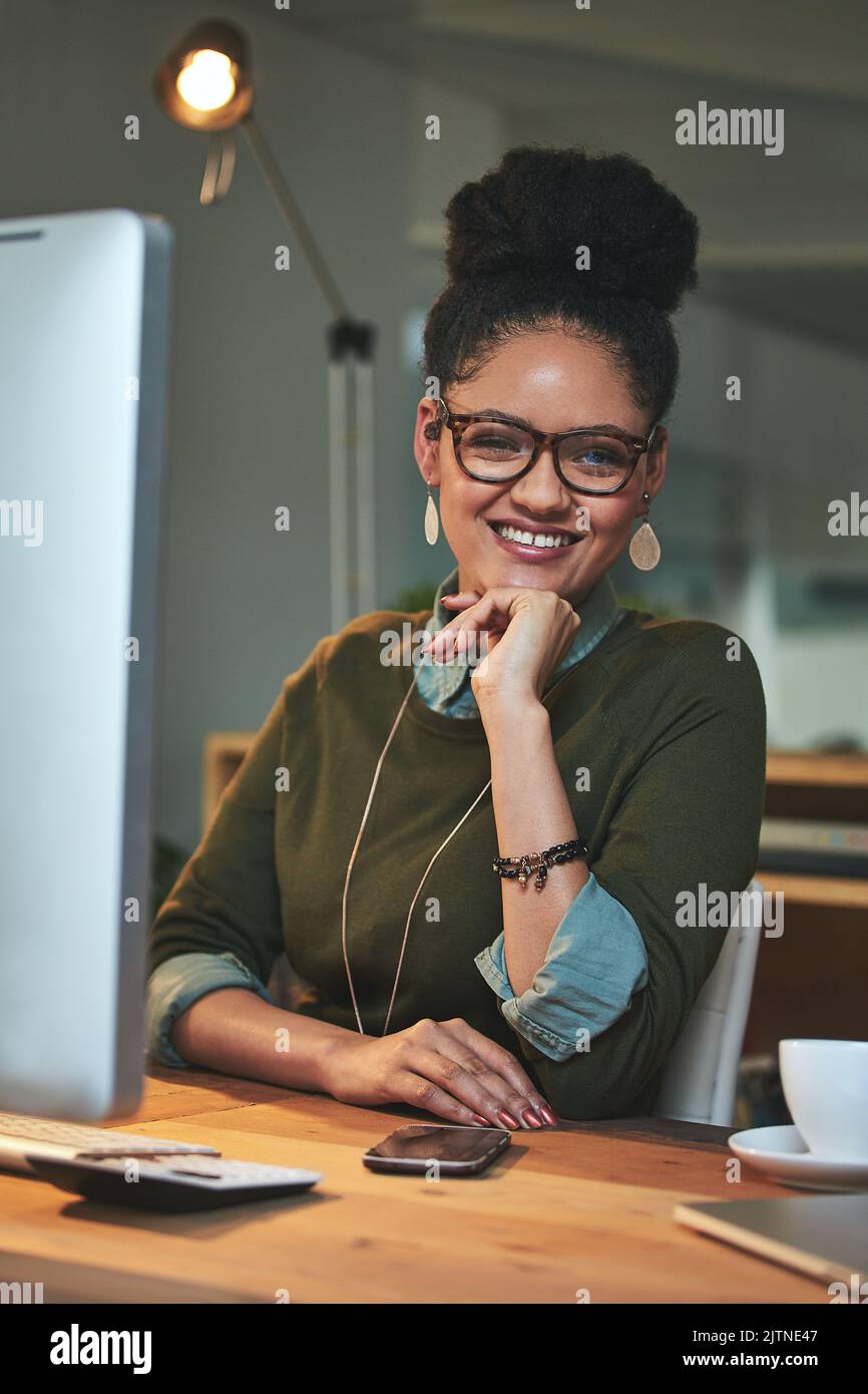 This deadlines met its match. Portrait of an attractive young woman ...