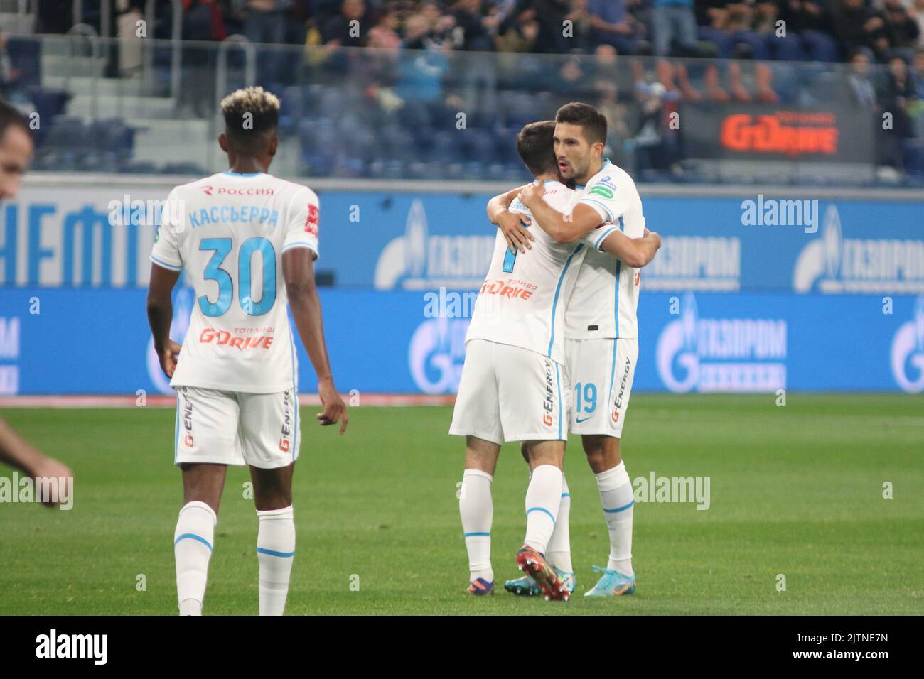 Aleksei Sutormin (No.19) and Zelimkhan Bakaev (No.7) of Zenit seen ...