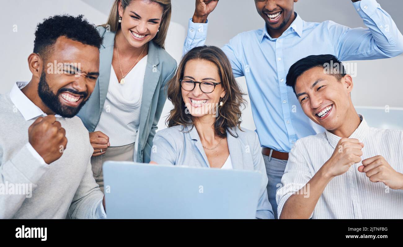 Wow, success and achievement with a team of business people and their ...