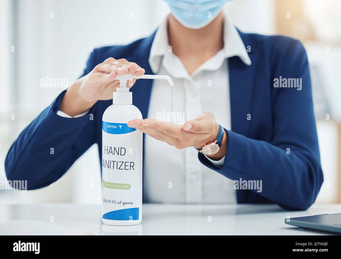 Compliance, hygiene and covid regulations with hand sanitizer and ...