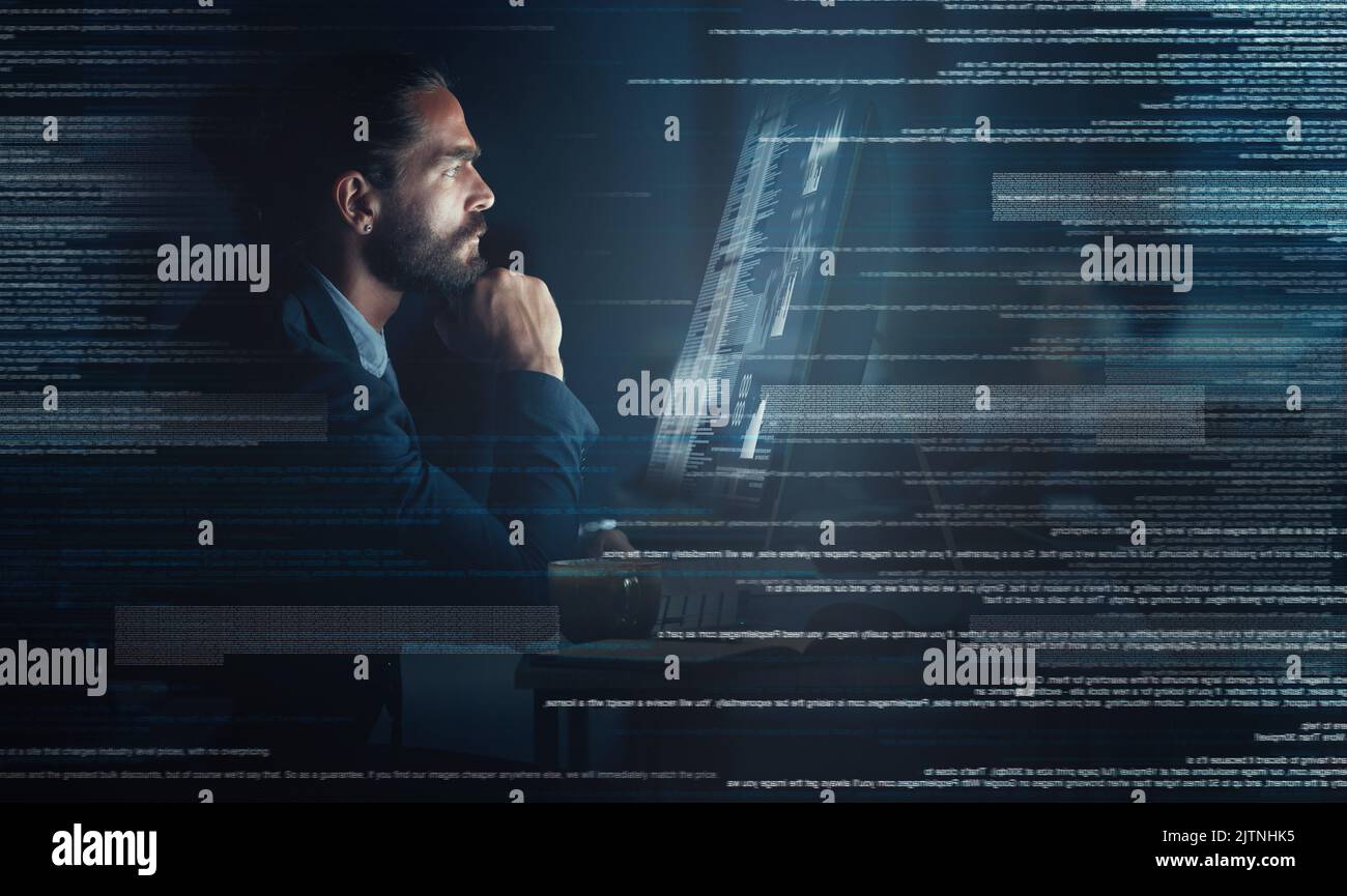 Businessman Cyber Security And Coding Of A Programmer With A Vision For Big Data Tech And