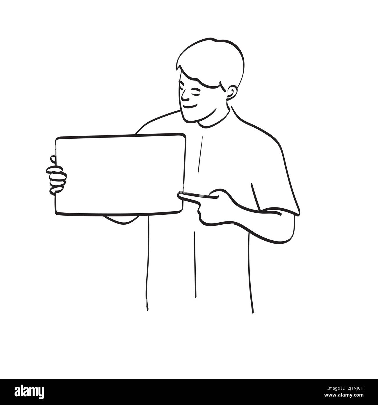 man pointing at blank paper sheet illustration vector hand drawn ...