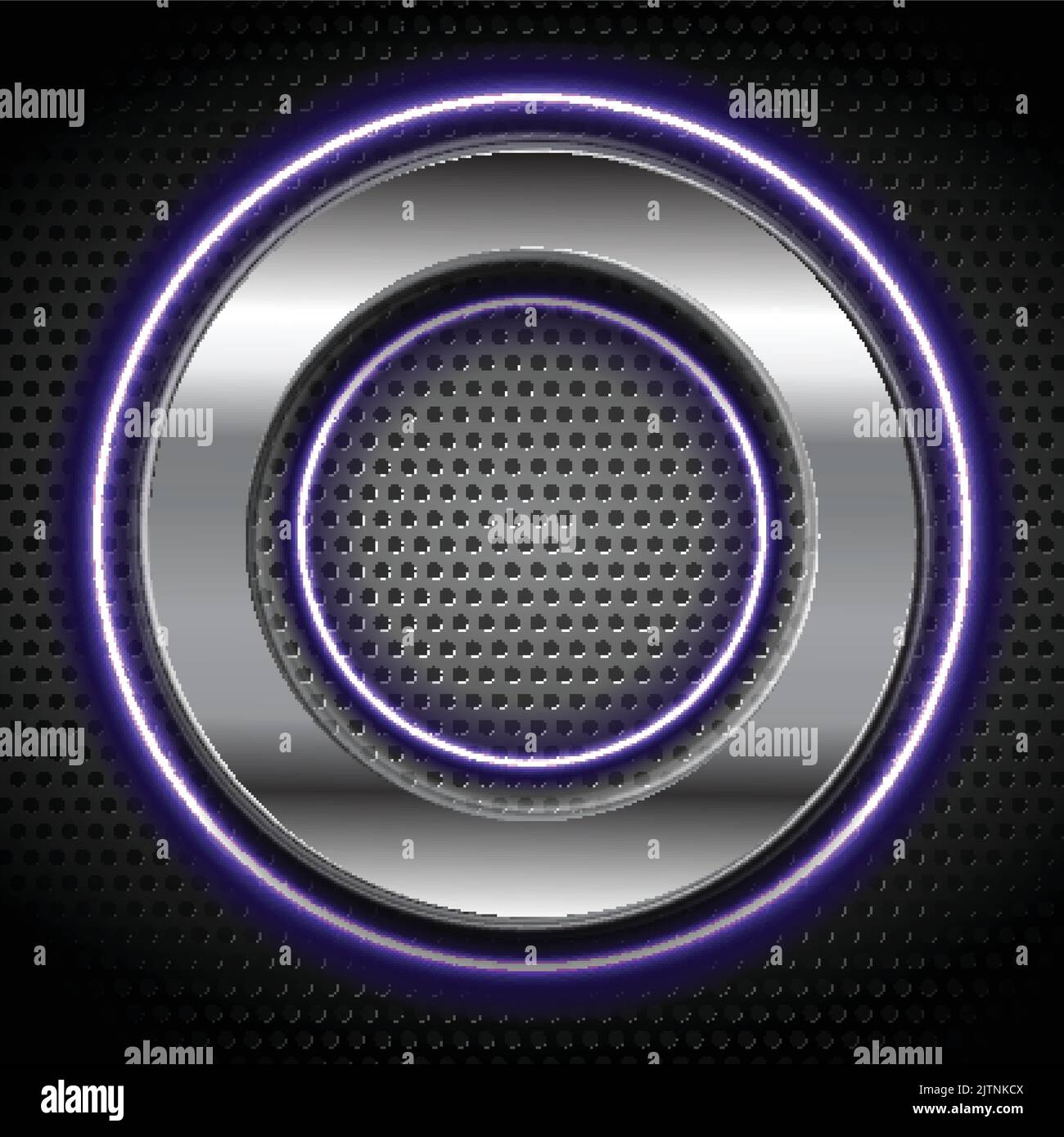 Metallic and violet neon circles on dark grey perforated background ...