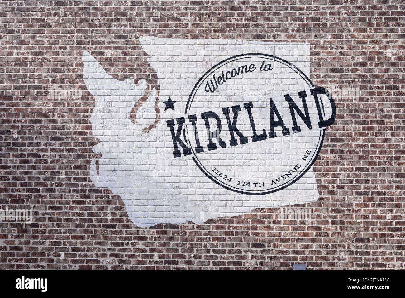 KIRKLAND, WASHINGTON, USA – APRIL 17, 2022: Welcome to Kirkland sign on ...