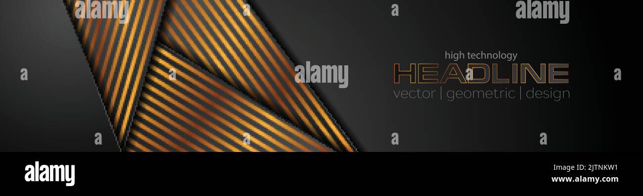 Black abstract corporate banner with bronze lines. Vector background ...