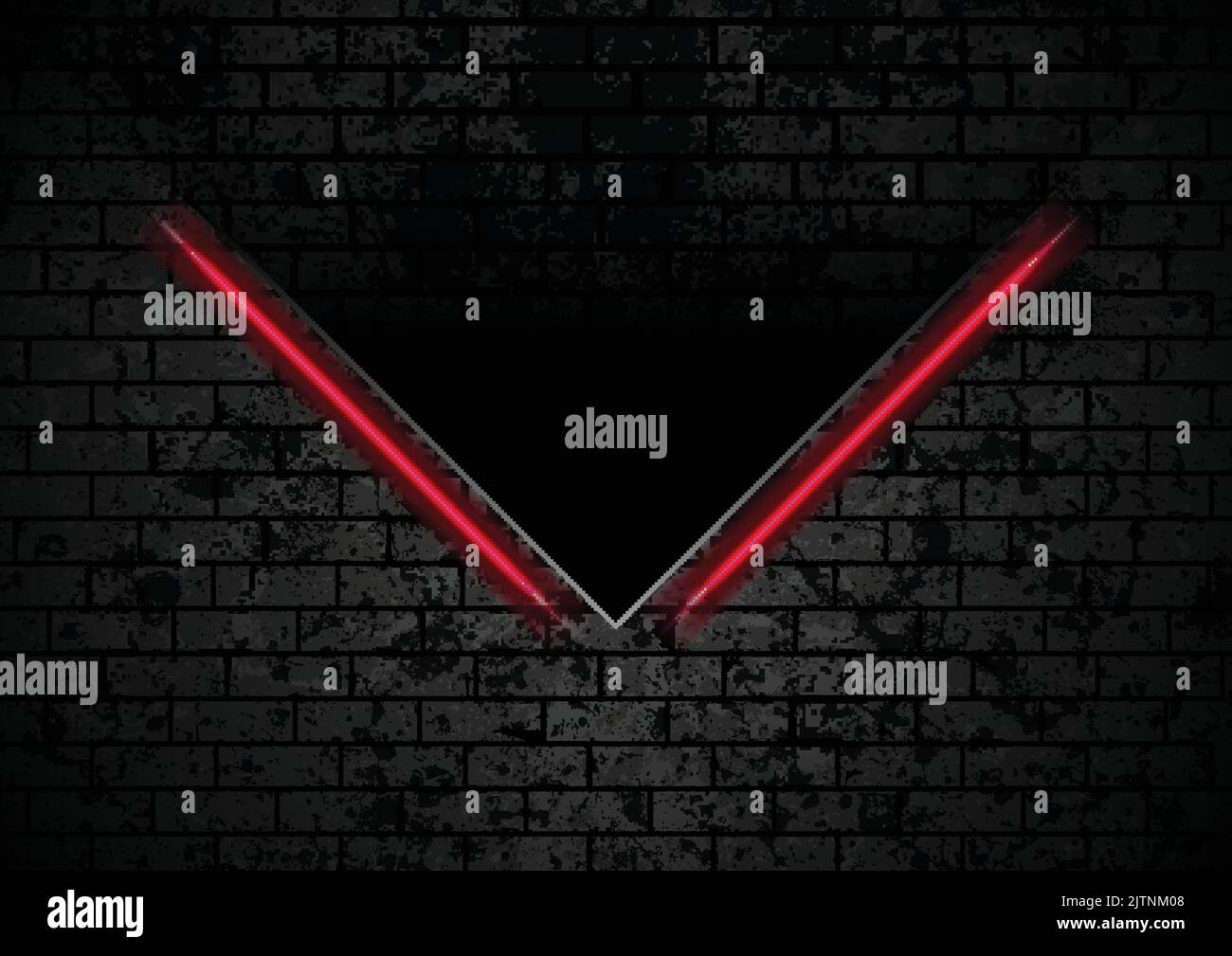 Red neon stripes on grunge brick wall background. Vector retro design ...