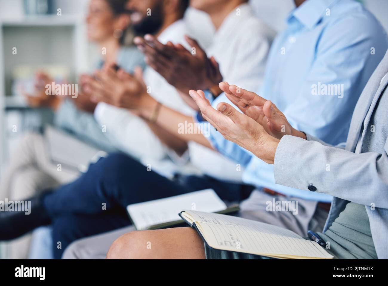 Work presentation, conference or trade show with business worker ...