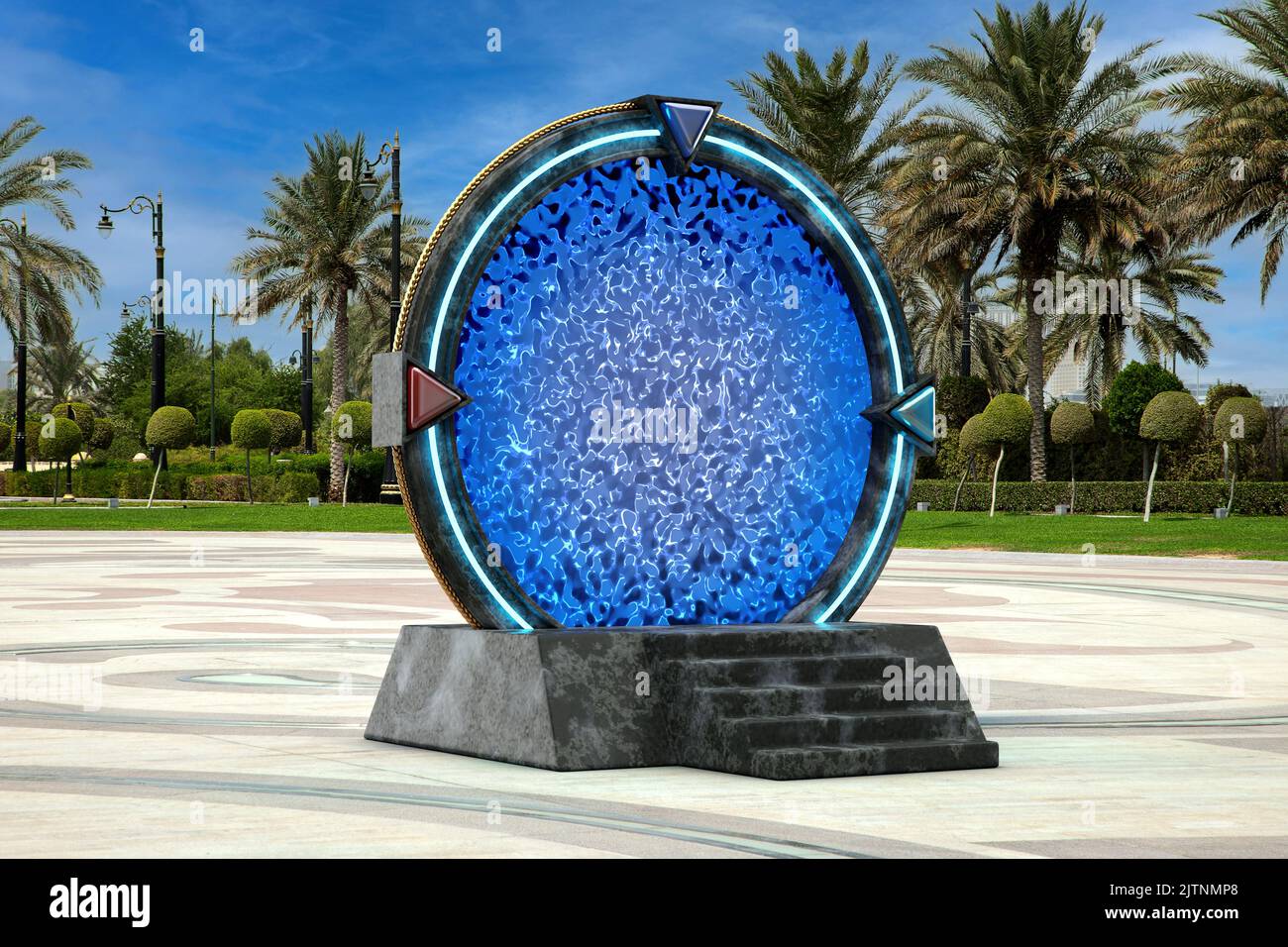 Stone Space Gate Portal to Another Worlds and Universe on an Empty City ...