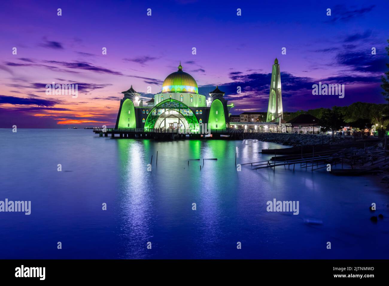 Melaka Straits Mosque located on man-made Malacca Island City, Malacca ...