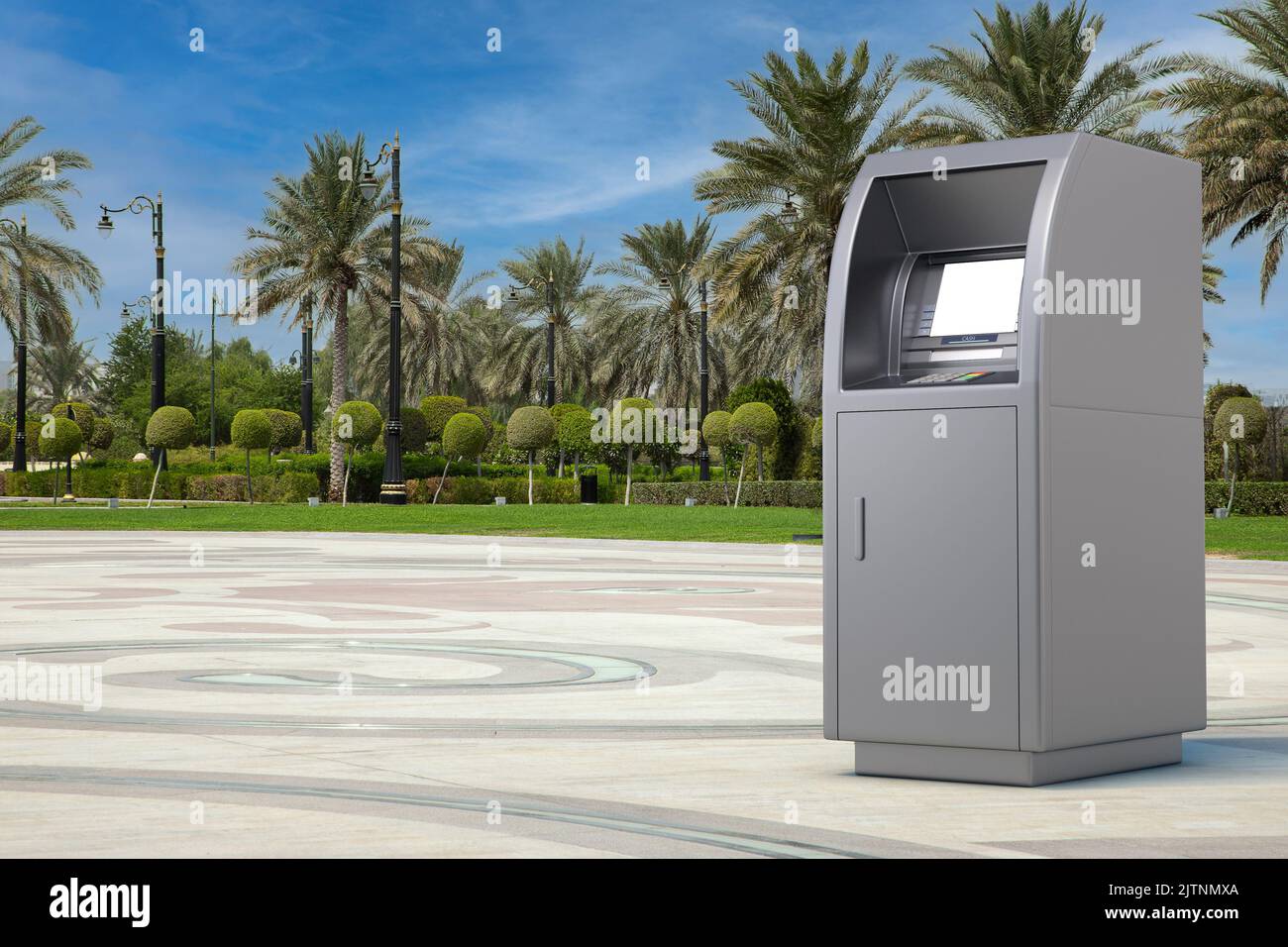 Business Technology Concept. ATM Deposit Machine on an Empty City ...