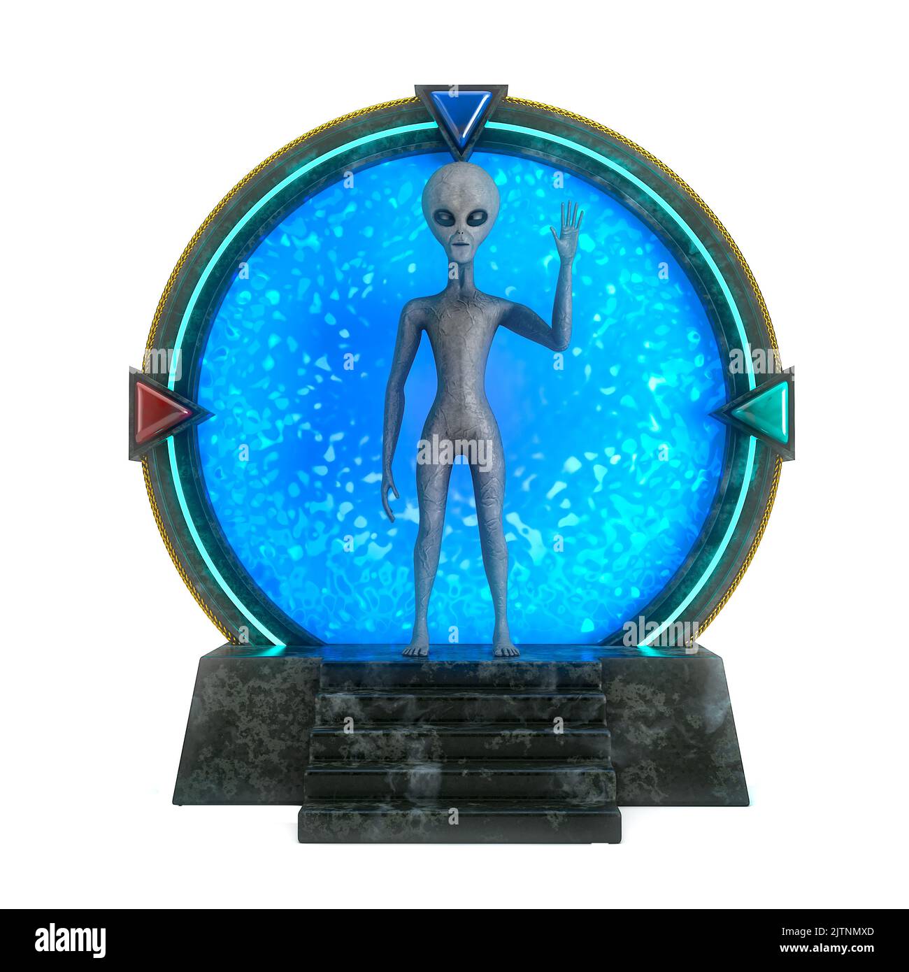 Alien Character Person Silhouette in Front Of Stone Space Gate Portal ...