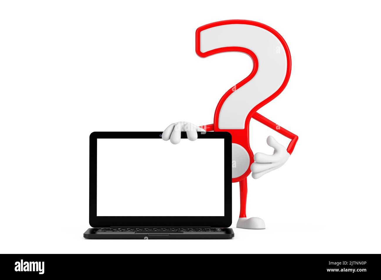 Question Mark Sign Cartoon Character Person Mascot with Modern Laptop ...