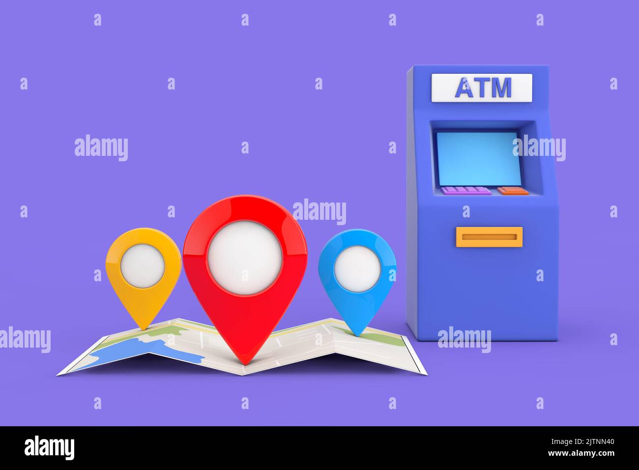 Business Technology Concept. Blue Cartoon Style ATM Deposit Machine and ...