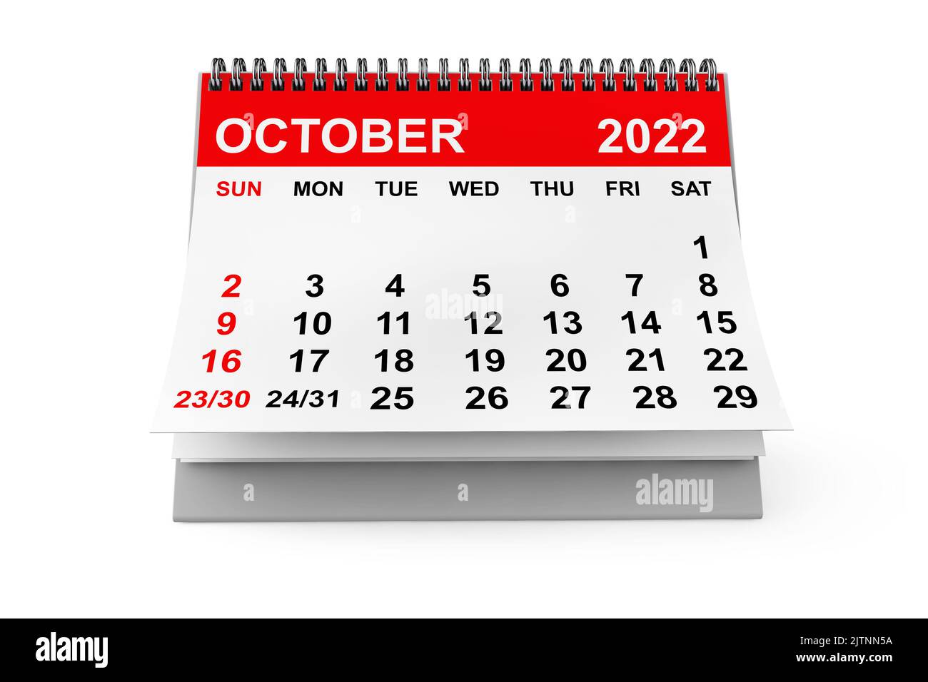 2022 Year October Calendar on a white background. 3d rendering Stock ...