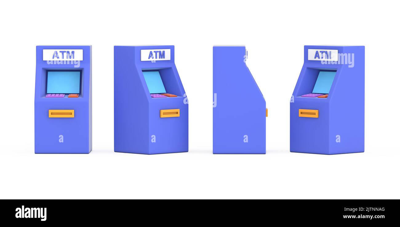 Business Technology Concept. Blue Cartoon Style ATM Deposit Machine on ...