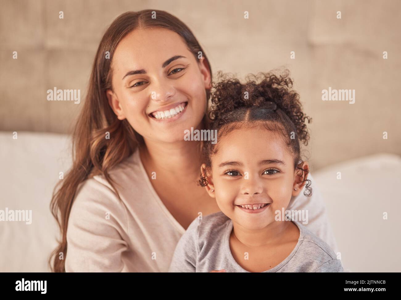Happy, mother and girl with family smile in joy and happiness for love ...