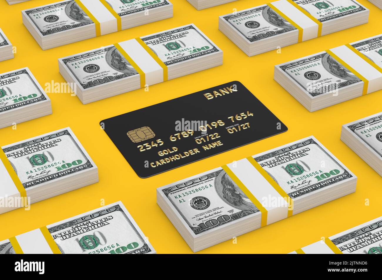 Rows of Isometric Stack One Hundred Dollar Bills with Black Plastic ...