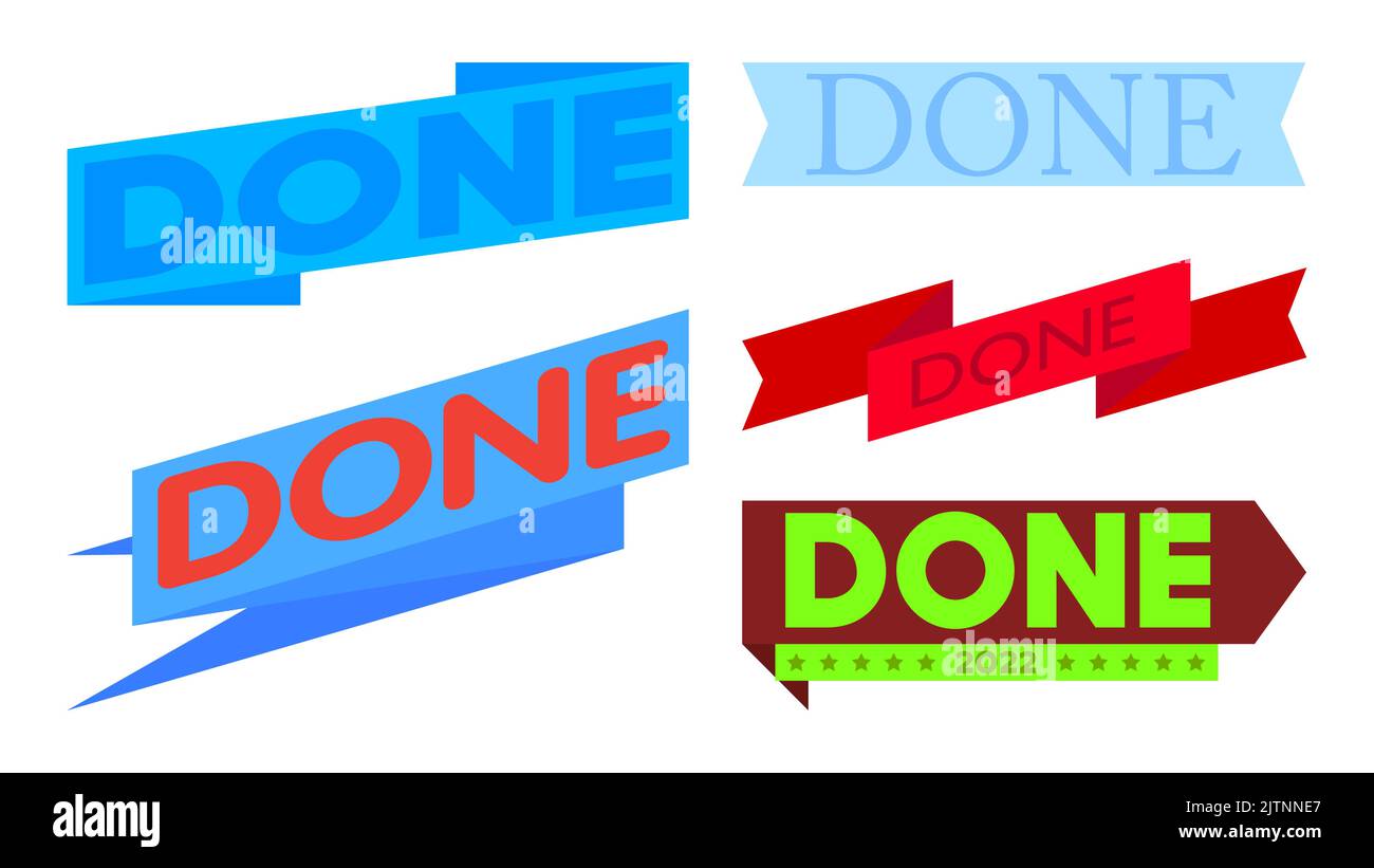 Set of ribbon with Done text. Banner template. Label sticker. Sign ...