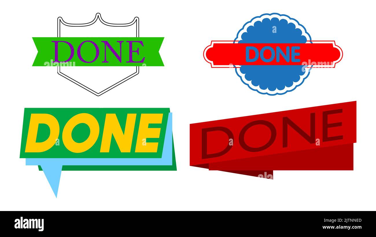 Set of ribbon with Done text. Banner template. Label sticker. Sign ...