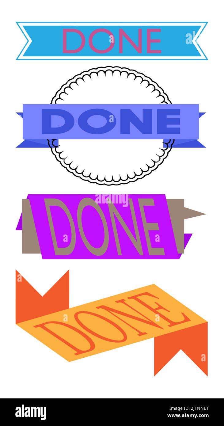 Set of ribbon with Done text. Banner template. Label sticker. Sign ...
