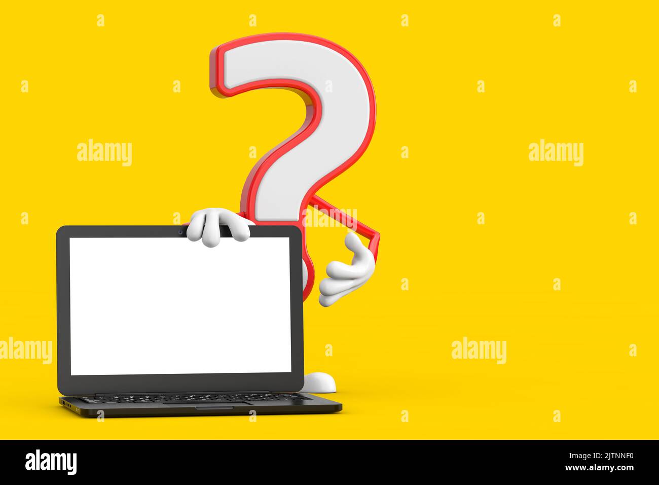 Question Mark Sign Cartoon Character Person Mascot with Modern Laptop ...
