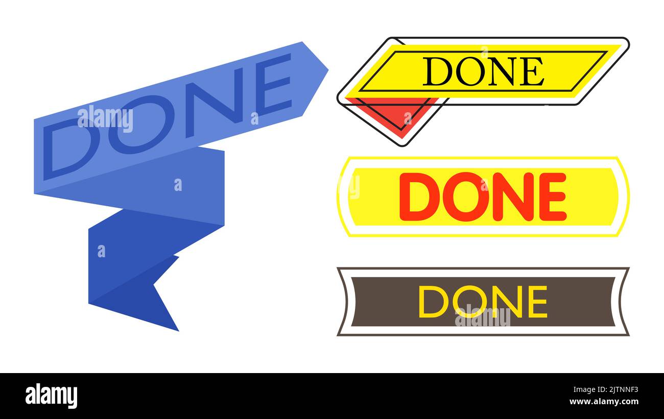 Set of ribbon with Done text. Banner template. Label sticker. Sign ...