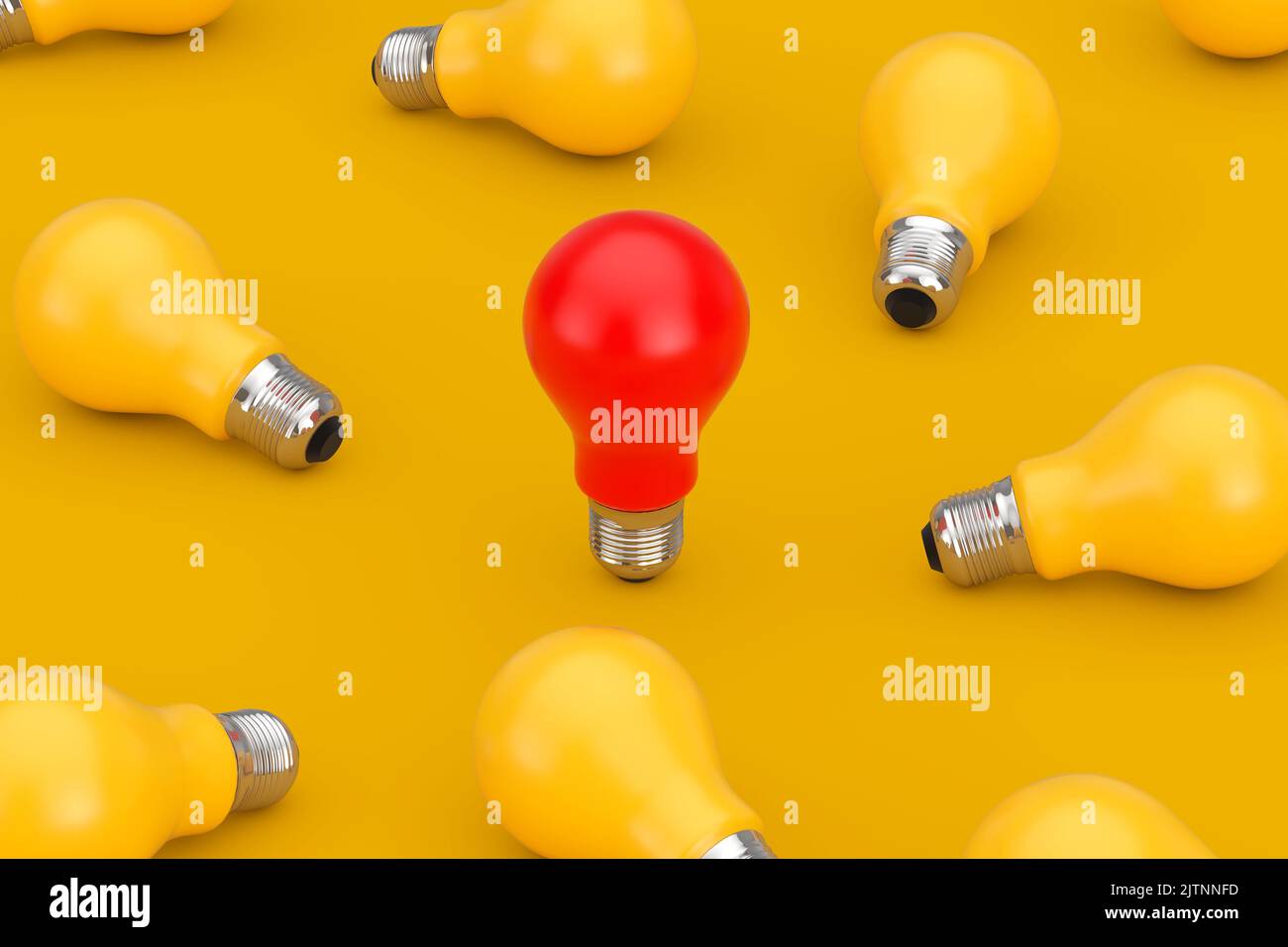 Idea Concept. One Red Light Bulb in Heap of Yellow Light Bulb on a ...