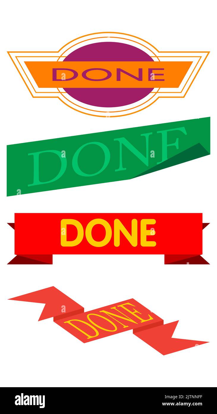 Set of ribbon with Done text. Banner template. Label sticker. Sign ...
