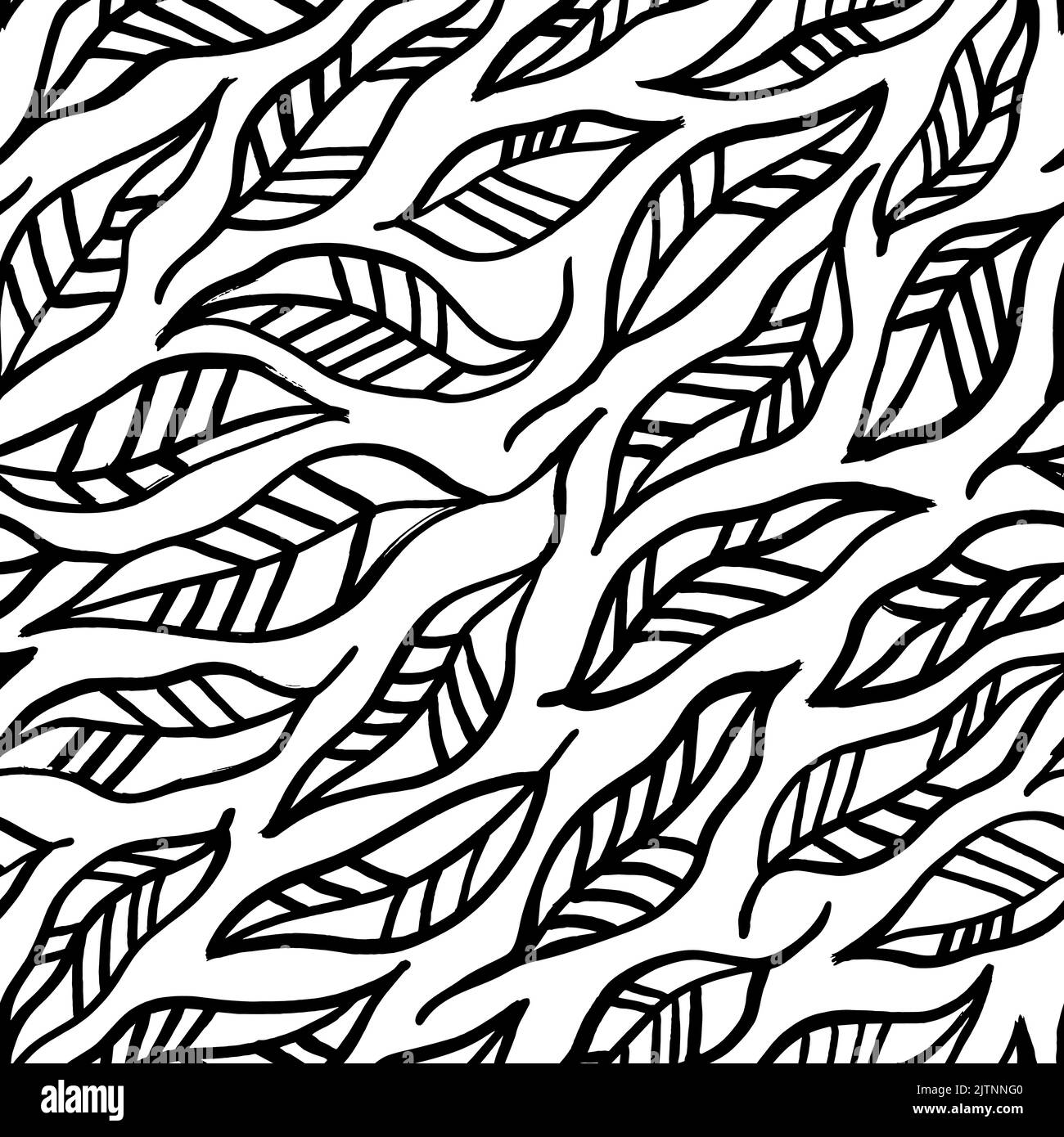 Hand drawn linear leaves vector seamless pattern Stock Vector Image ...