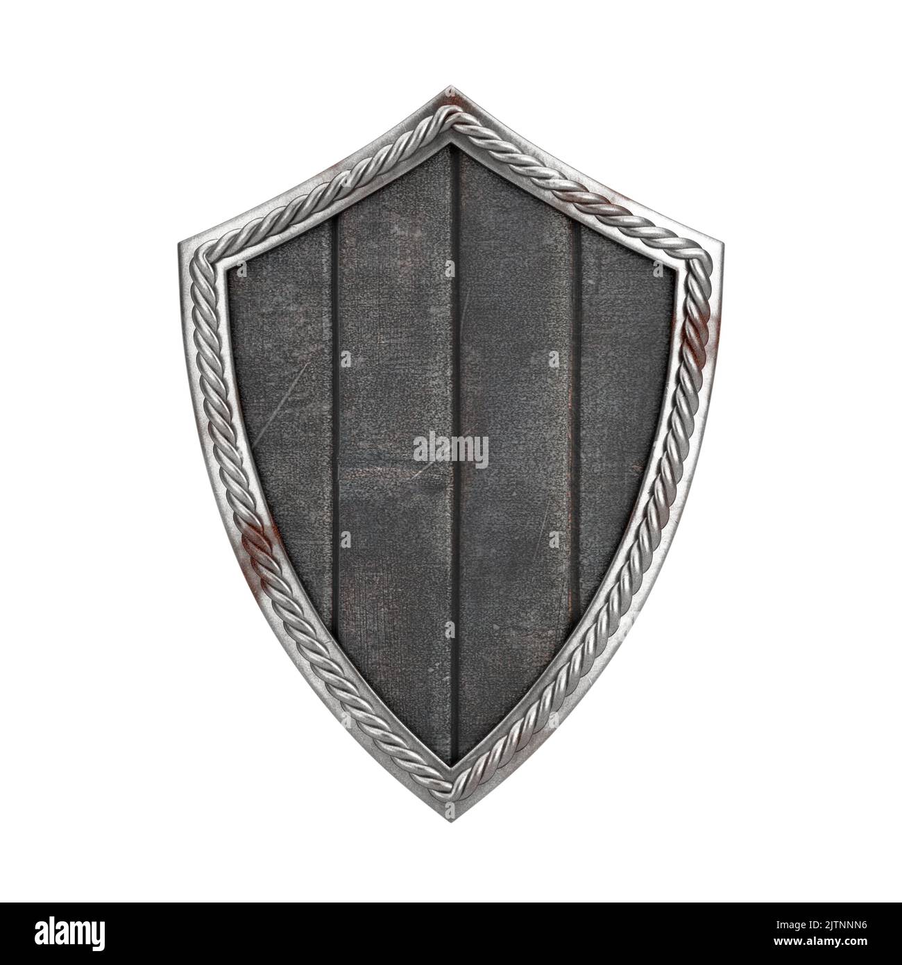 Old Wooden Medieval Viking Warrior Shield with Metal Frame on a white ...