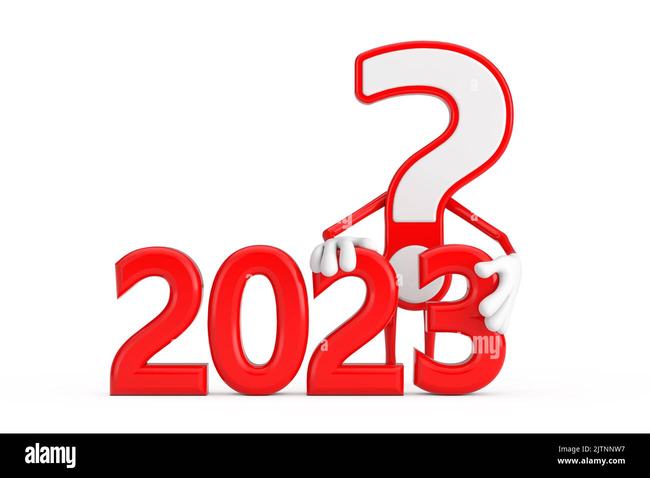 Question Mark Sign Cartoon Character Person Mascot with Red 2023 New Year Sign on a white ...