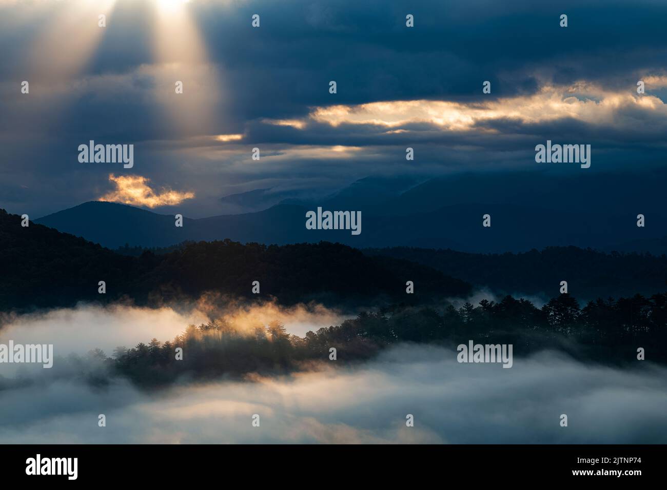 Sunrise lights up a ridge off of Foothills Parkway in the Great Smoky ...