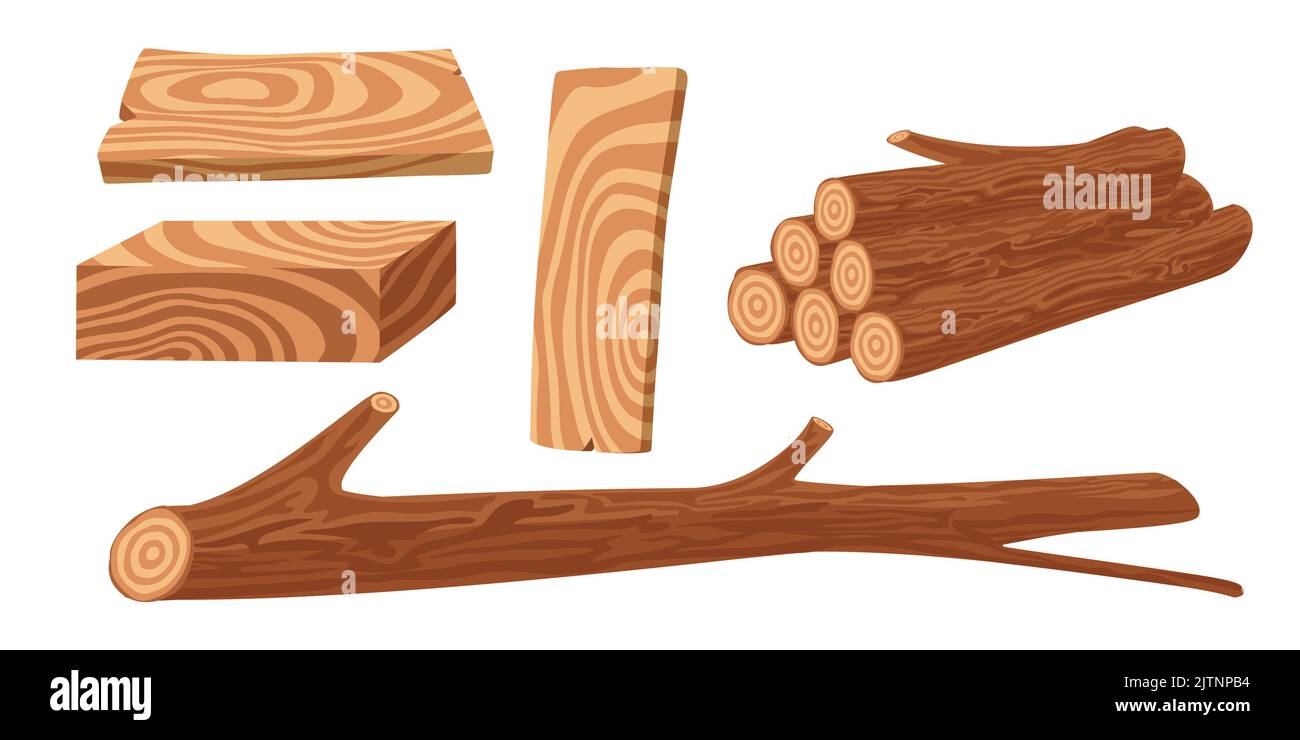 Collection set of cartoon isolated wood timber objects Stock Vector ...