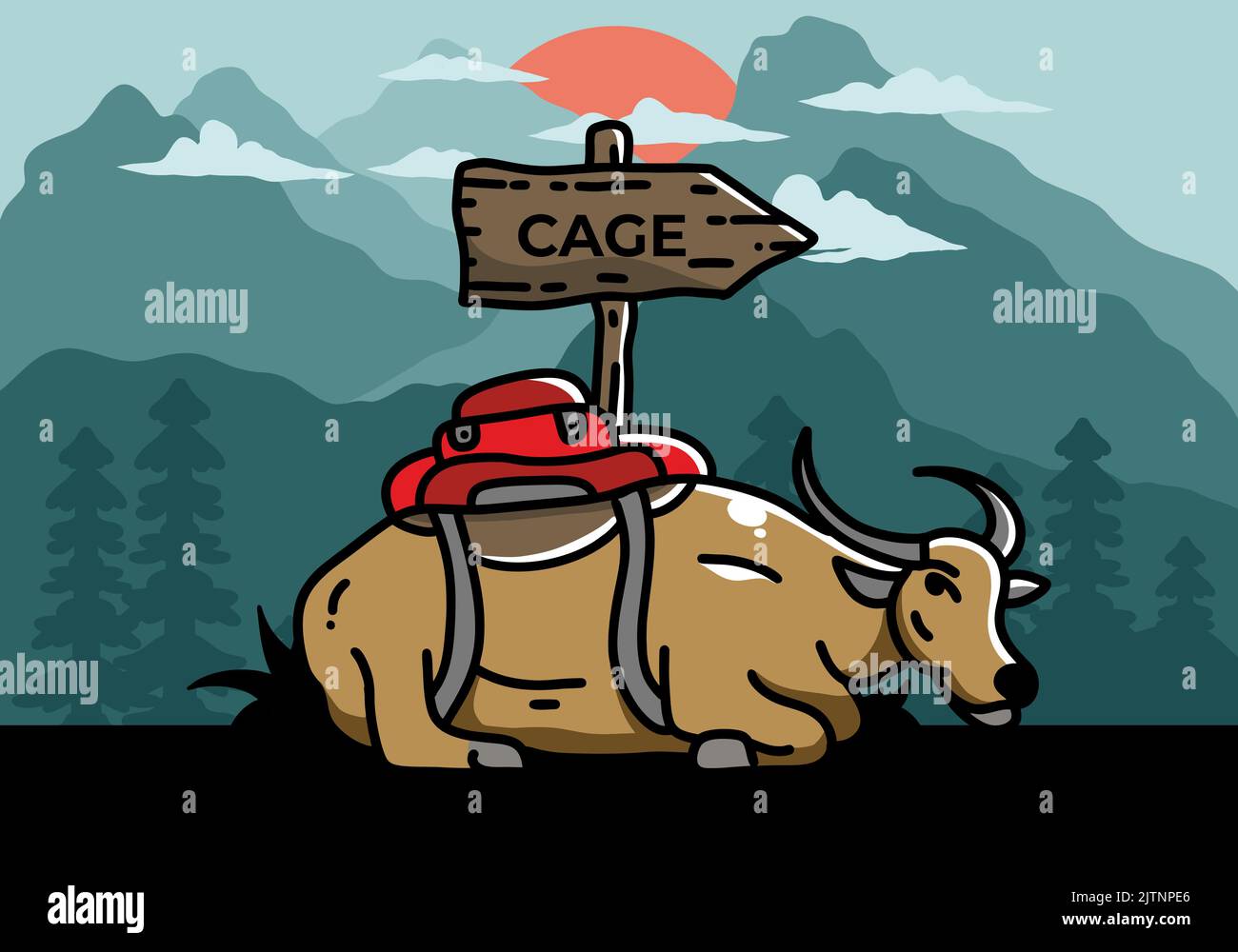 Sitting buffalo animal vector clip art illustration badge design Stock ...