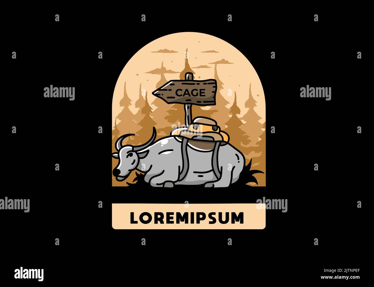 Sitting buffalo animal vector clip art illustration badge design Stock ...