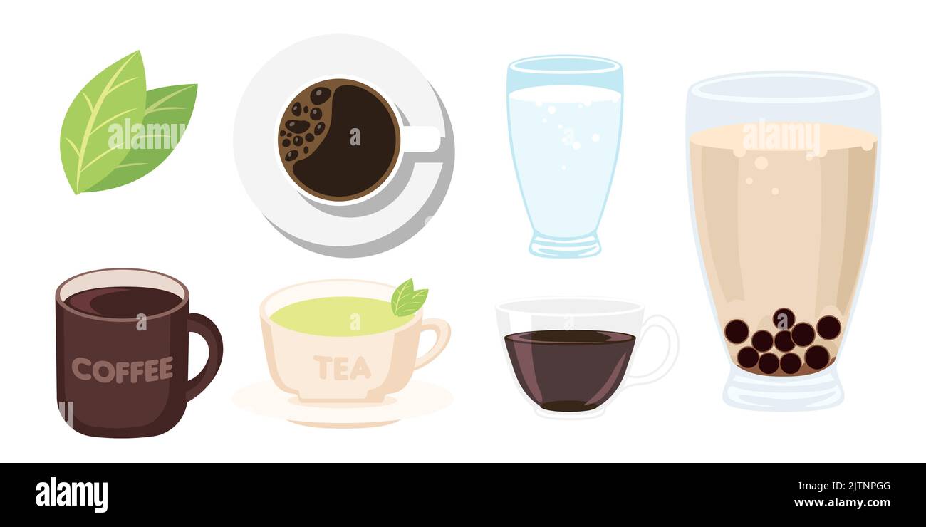 Collection set of drink object coffee cup water glass bubble tea Stock ...