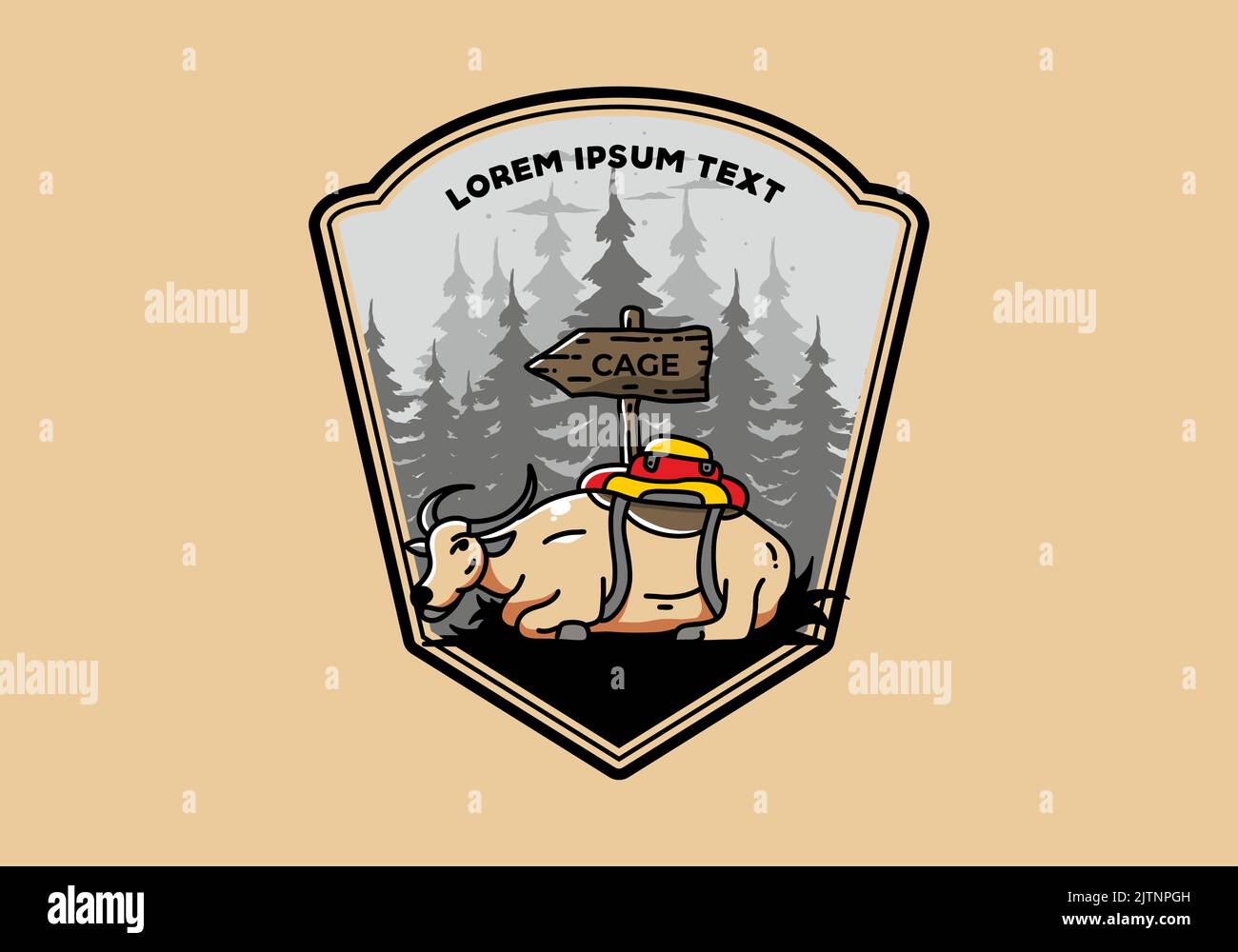 Sitting buffalo animal vector clip art illustration badge design Stock ...