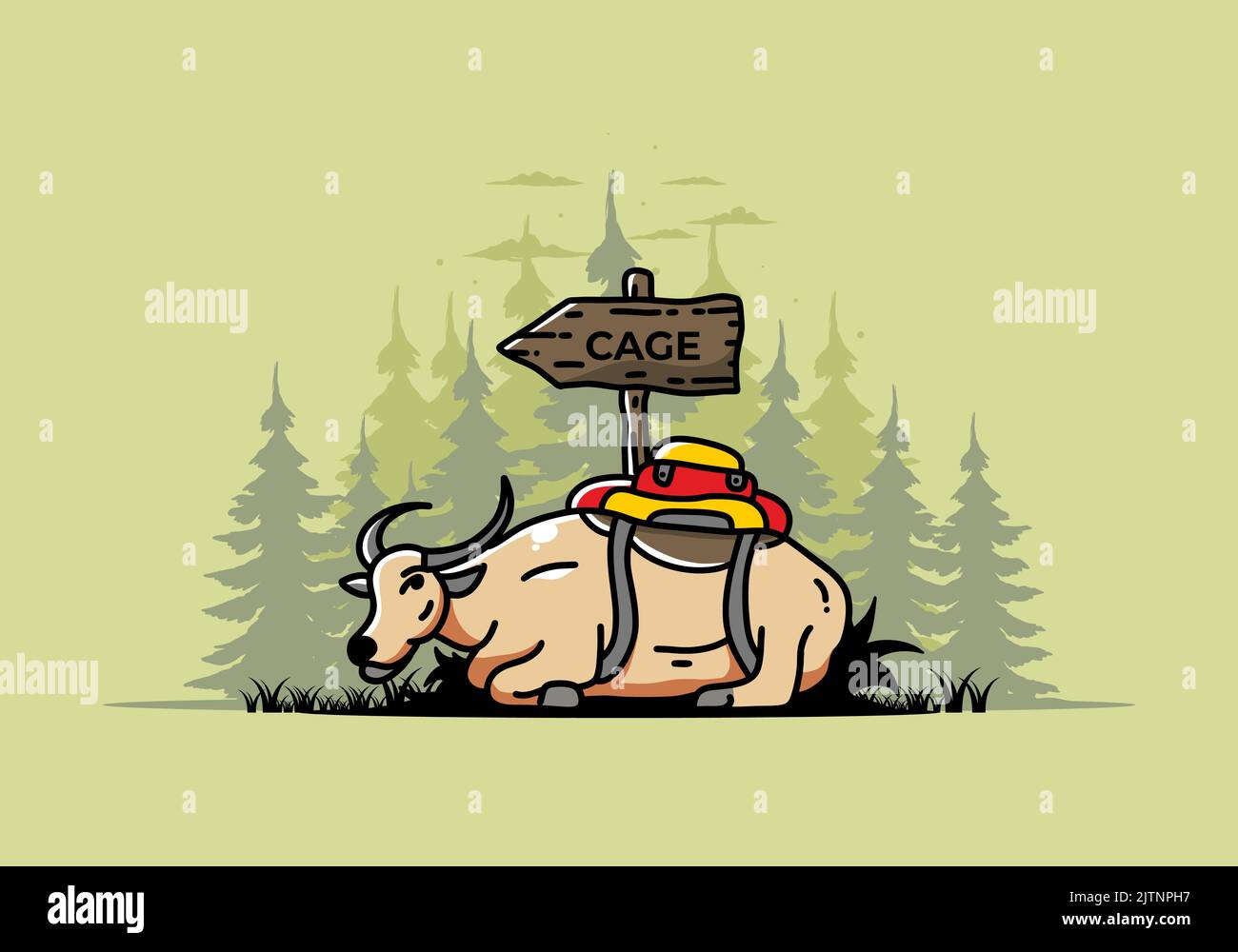 Sitting buffalo animal vector clip art illustration badge design Stock ...