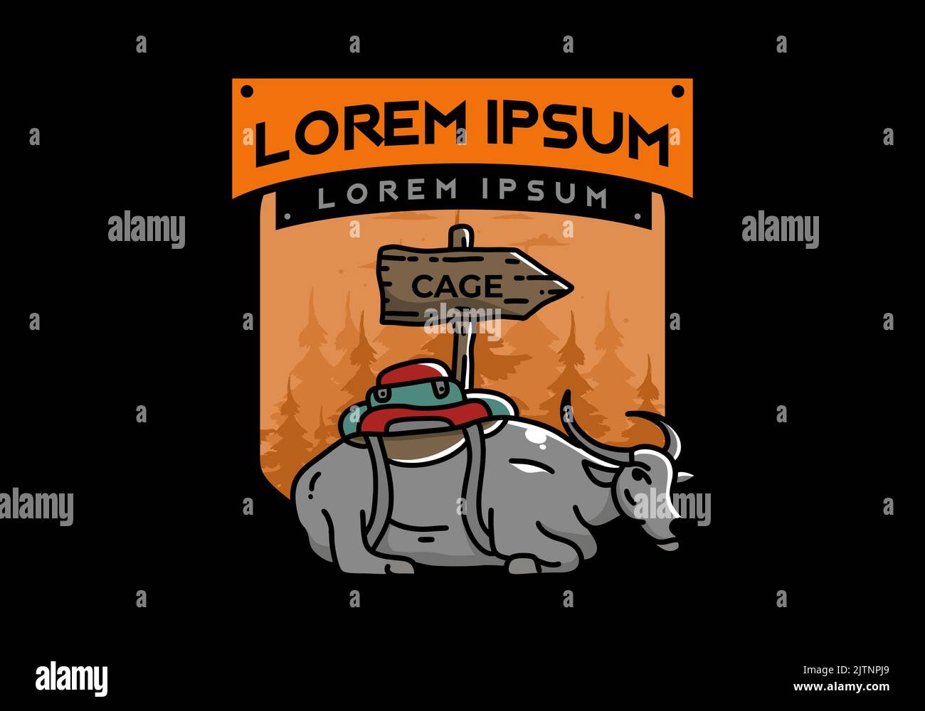 Sitting buffalo animal vector clip art illustration badge design Stock ...