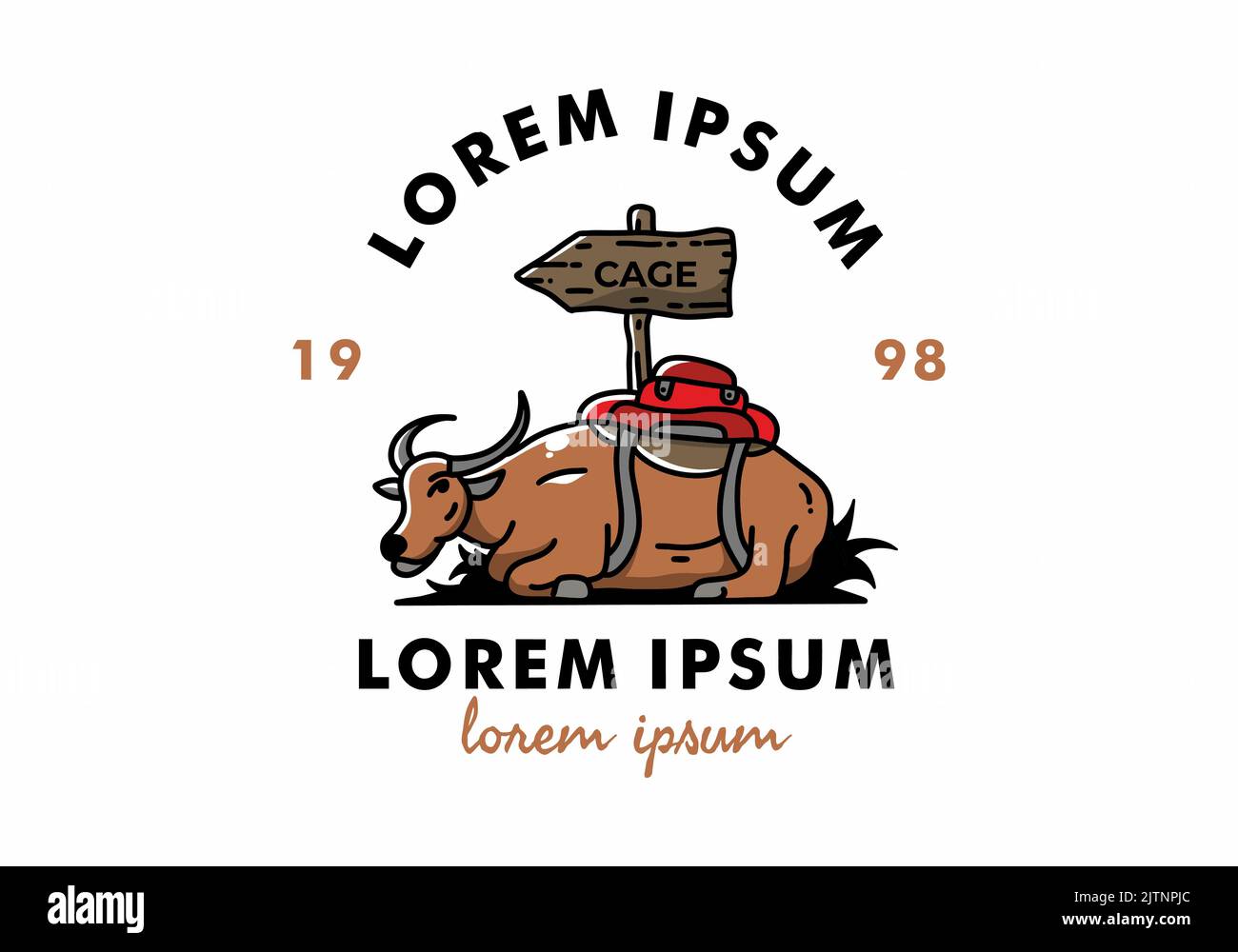 Sitting buffalo animal vector clip art illustration badge design Stock ...