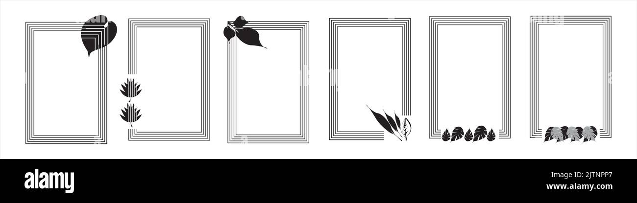 Rectangular frame design with minimalist leaf sketch elements Stock ...