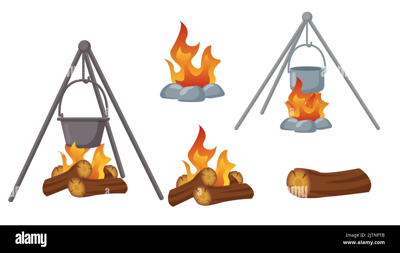 Collection set of camping fire wood bonfire Stock Vector Image & Art ...