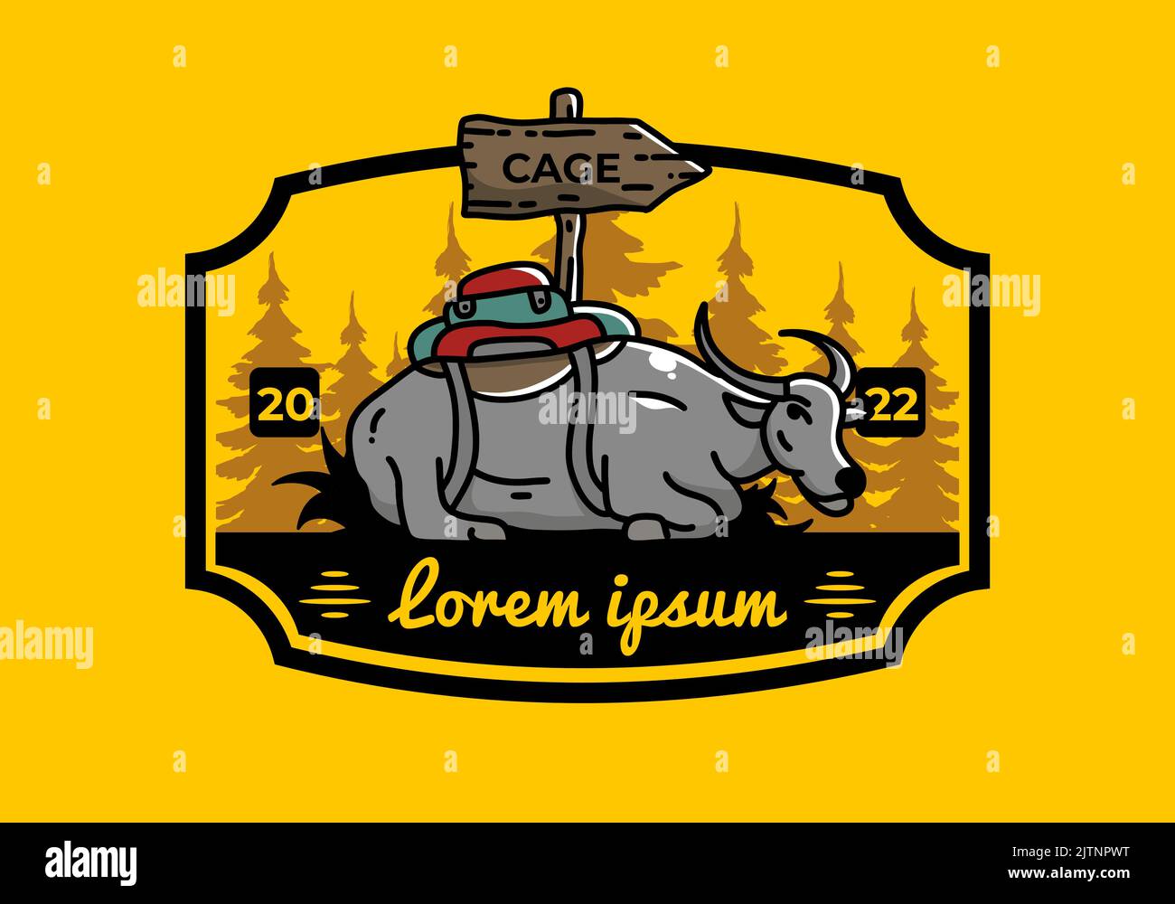 Sitting buffalo animal vector clip art illustration badge design Stock ...